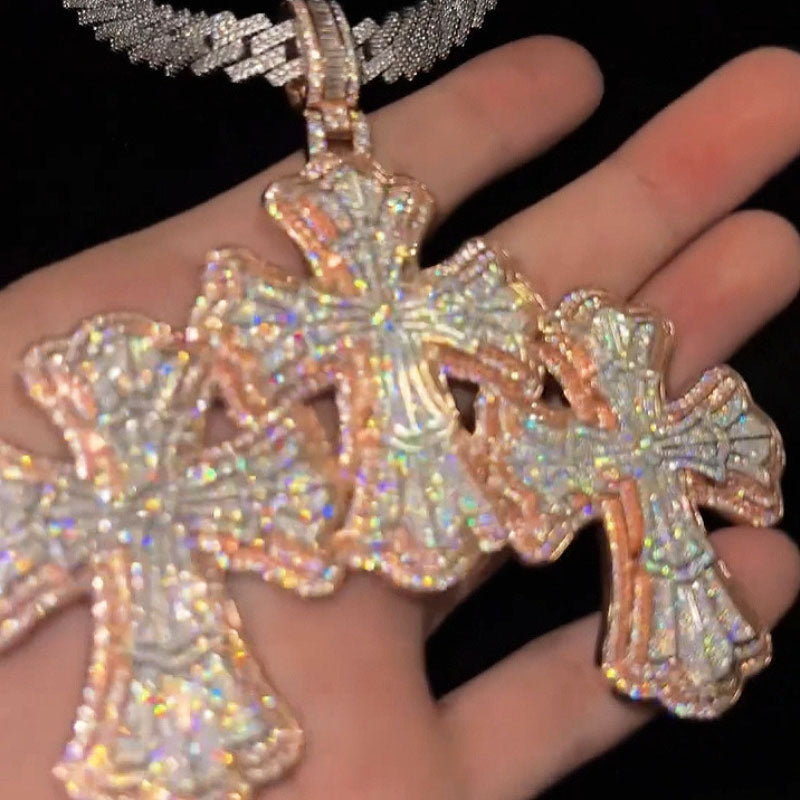 Moissanite Exquisite Floral Pattern Design Cross Pendant – kankco