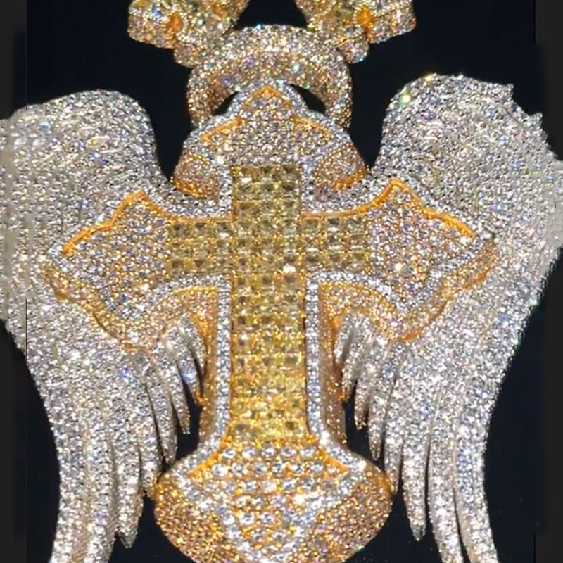 S925 Moissanite Winged Cross Pendant（Pendant only, chain not included ...