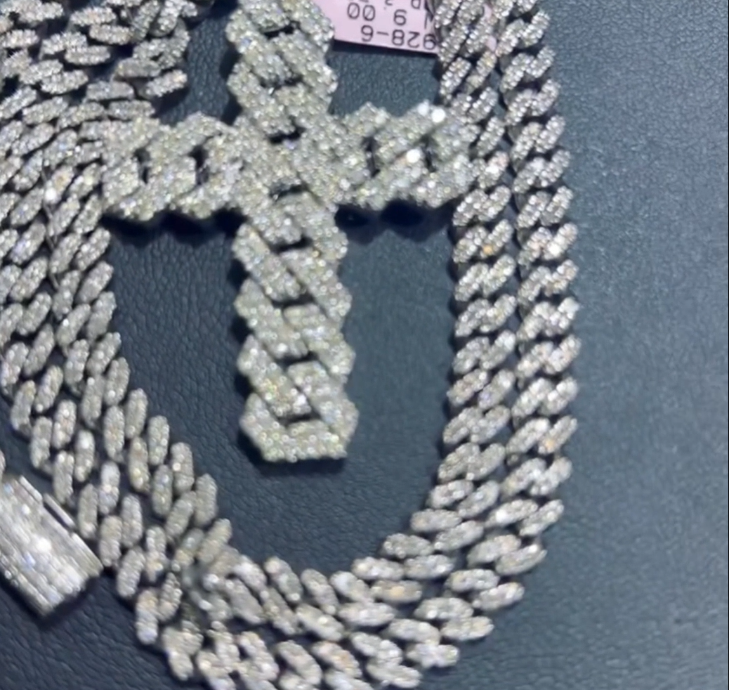 Ice Out Moissanite Cross Cuban Pendant Cuban Chain Set – kankco