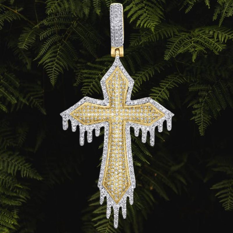 Micro Pave Two-tone Drip Cross Pendant – kankco