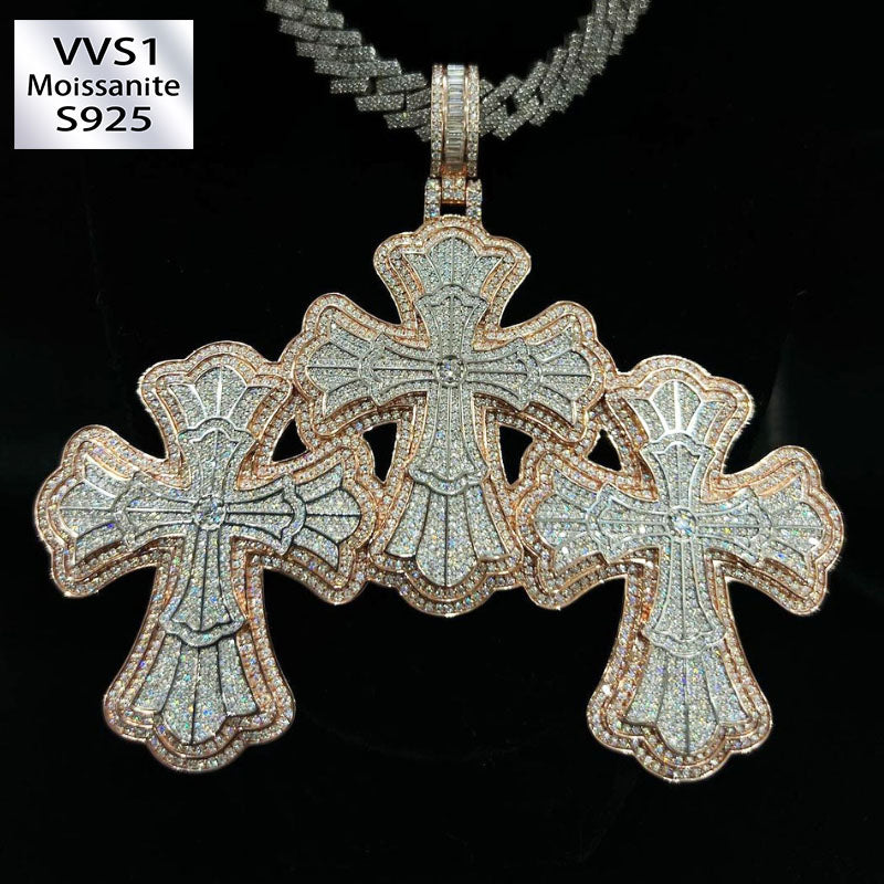 Moissanite Exquisite Floral Pattern Design Cross Pendant – kankco
