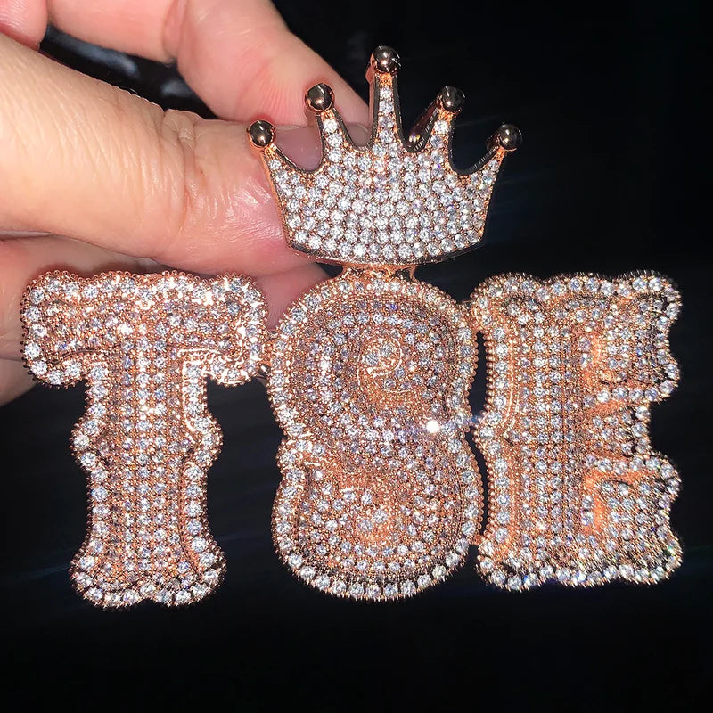 Moissanite Custom Crown Bail Layered Bubble Letter Pendant – kankco