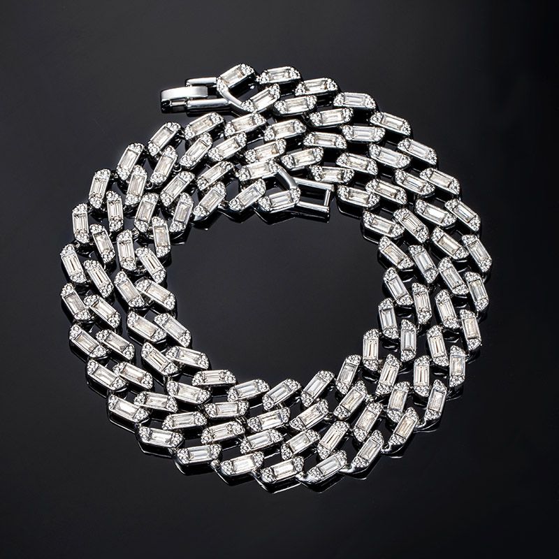 11mm Baguette Cut Cuban Chain and Bracelet Set in White Gold – kankco