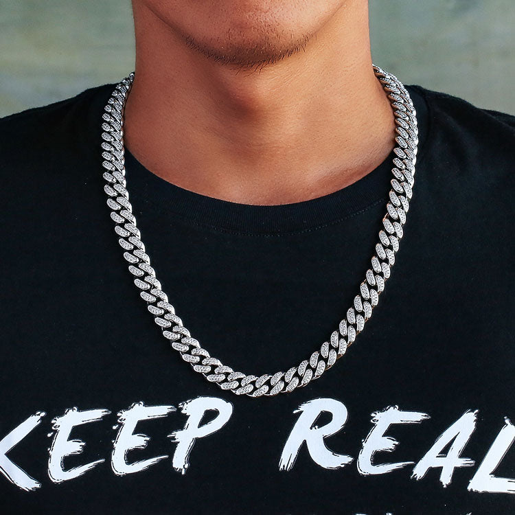 Iced Box Clasp Cuban Link Chain (12mm) for Men's in White Gold – kankco