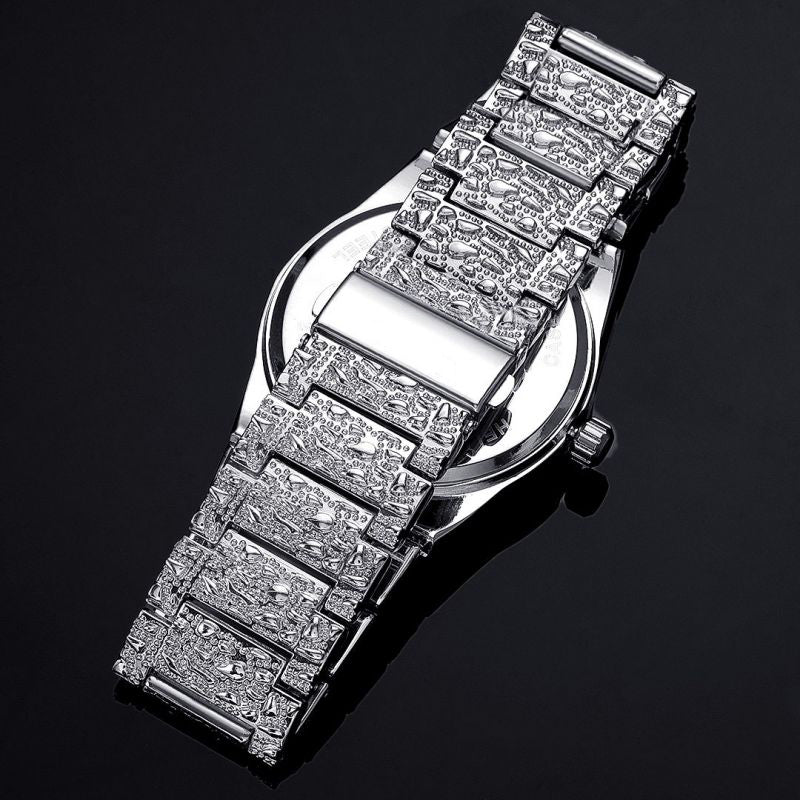 Iced Nugget Style Roman Numerals Watch in White Gold – kankco