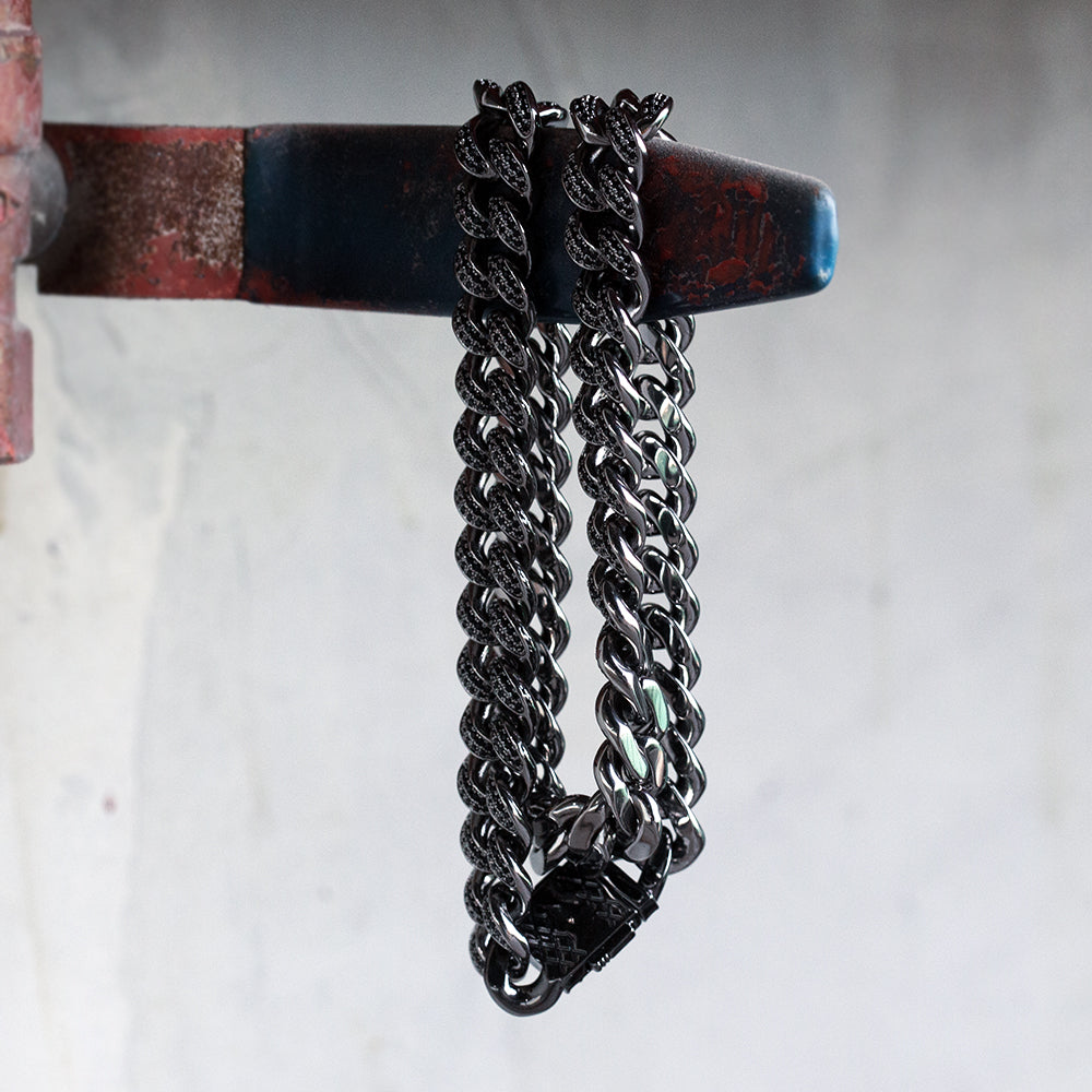 12mm Iced Out Cuban Link Black Stone for Men's Chain – kankco