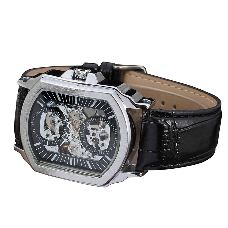 Black Leather Strap Men's Mechanical Watch – kankco