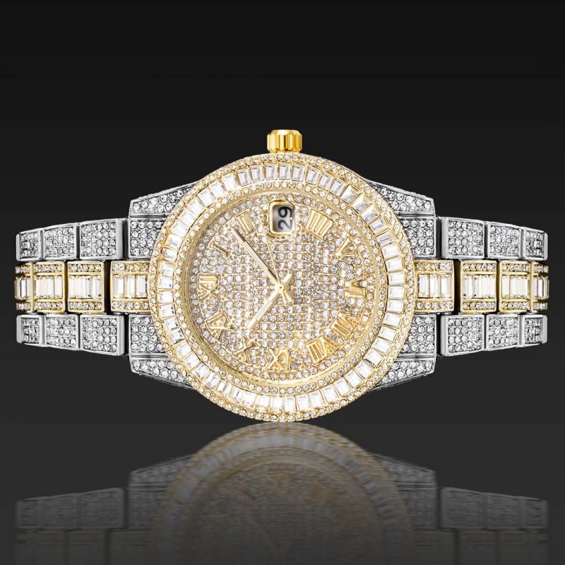 Iced Two Tone Baguette Cut Roman Numerals Men's Watch – kankco