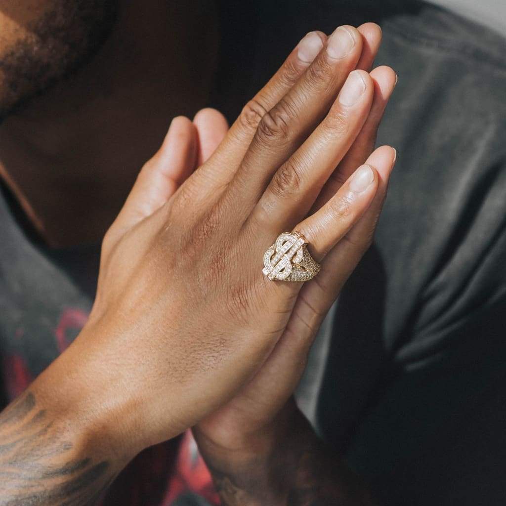 Ice Out Dollar Sign Ring in 18k Gold – kankco