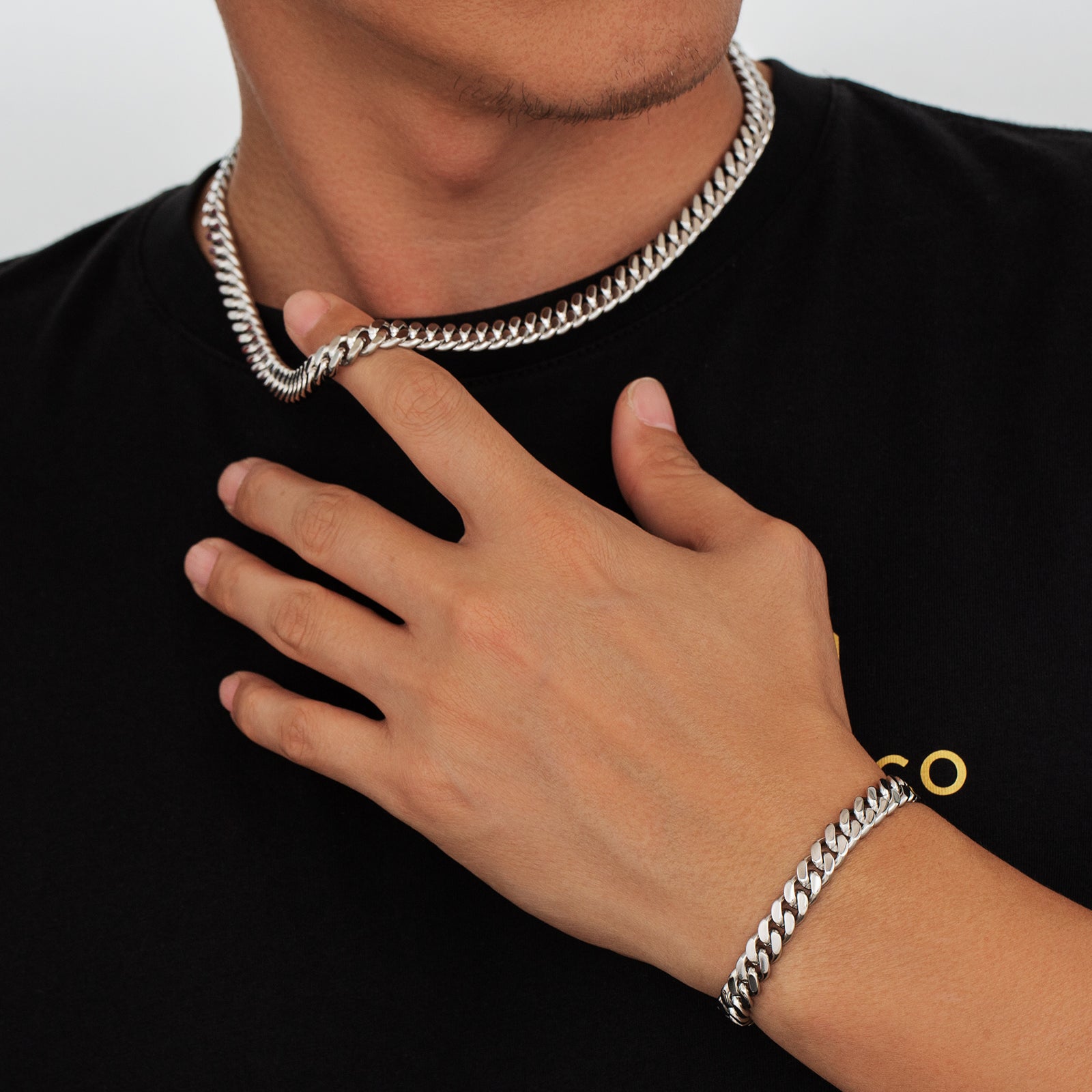8mm Miami Cuban Link Curb Chain and Bracelets Set with Hook Buckle Cla ...