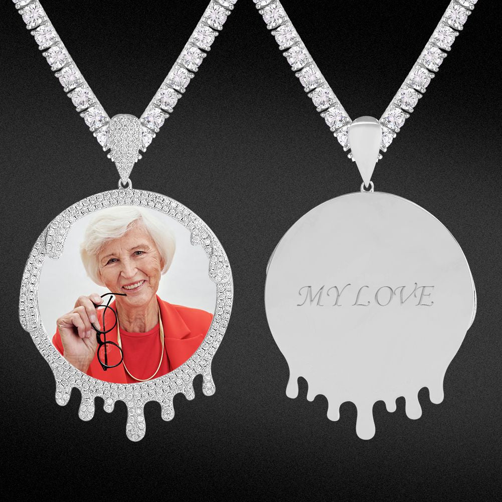 Iced Out Custom Round Drip Picture Necklace Photo Pendant – kankco