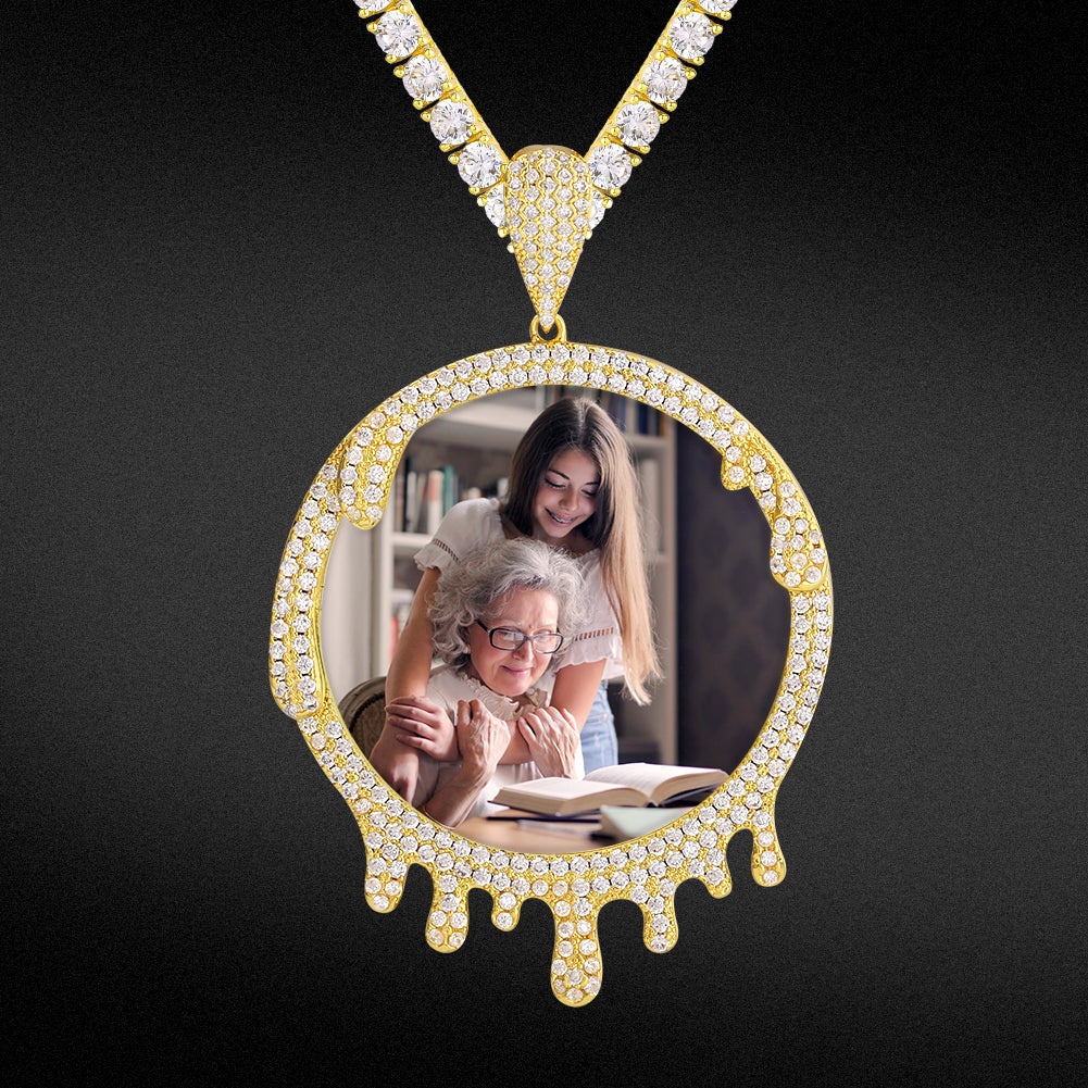 Iced Out Custom Round Drip Picture Necklace Photo Pendant – kankco