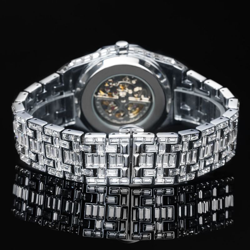 Iced Men's Mechanical Watch with Baguette Stones in White Gold – kankco